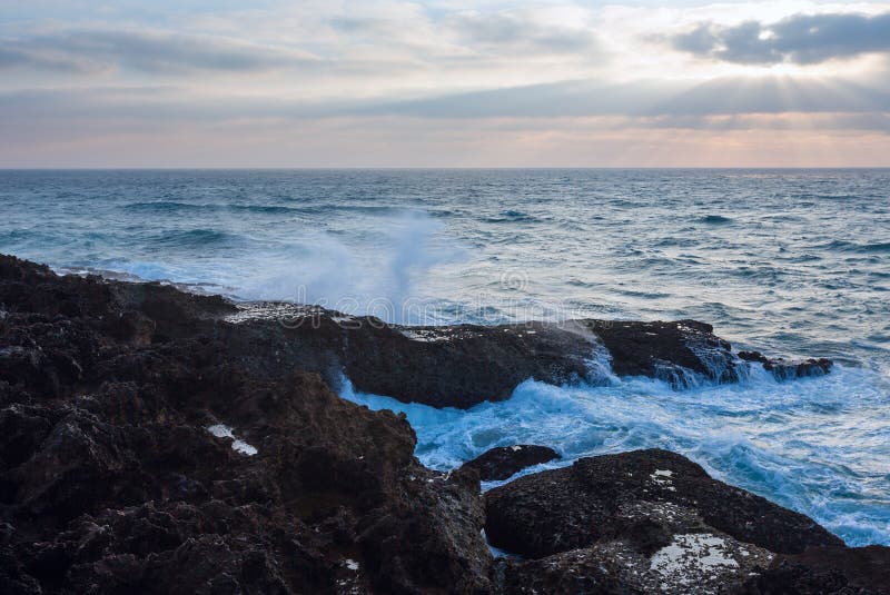 Evening Seascape View from Rocky Shore. Stock Image - Image of breaking ...