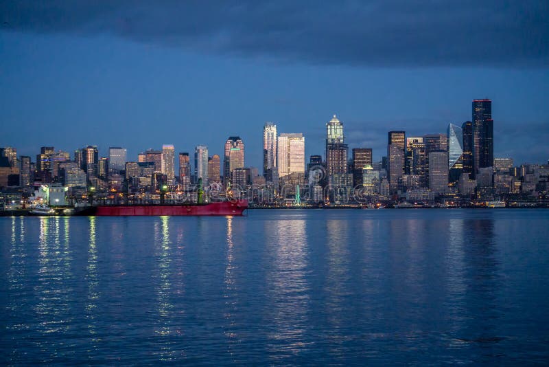 Evening Seattle Skyline 2 stock photo. Image of architecture - 135874334