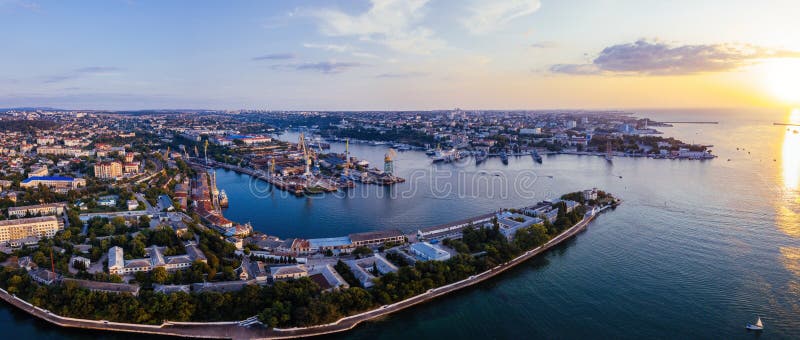 Evening Sevastopol Panorama, Aerial View of the Sevastopol Bay Stock ...