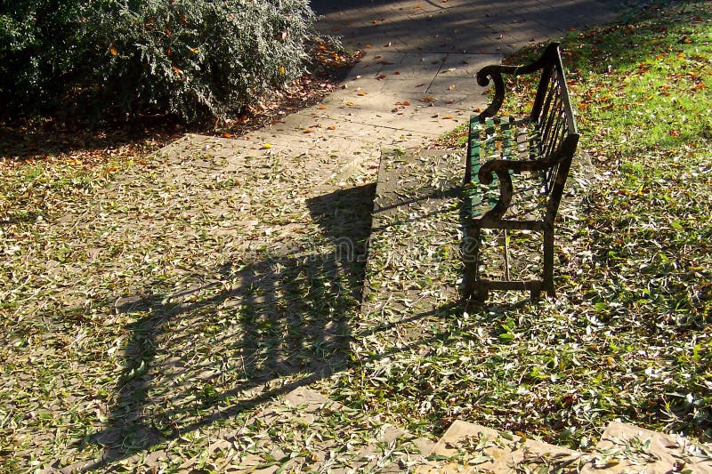 Evening Shadows from Old Park Bench Stock Image - Image of fall ...