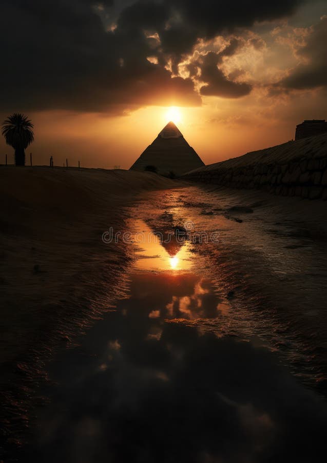 Evening Shot in the Setting Sun on the Pyramids ,view from the Ground ...