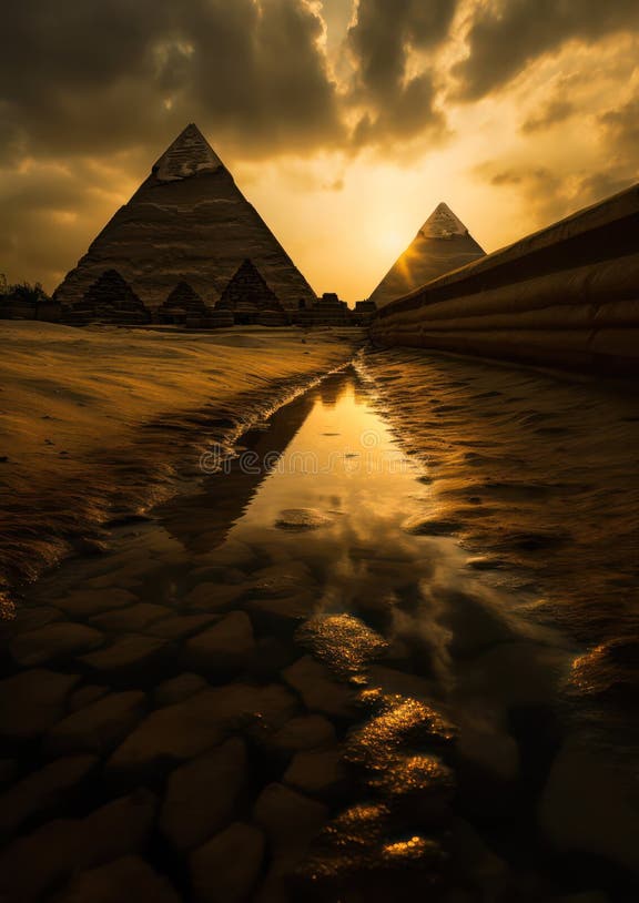 Evening Shot in the Setting Sun on the Pyramids ,view from the Ground ...