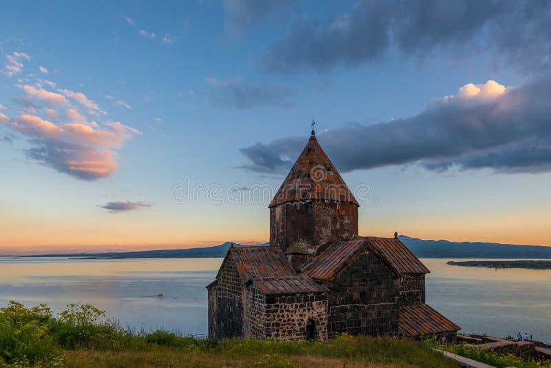 Evening Shot of Sevanavank Monastery at Sunset on Lake Sevan Stock Image - Image of dark ...