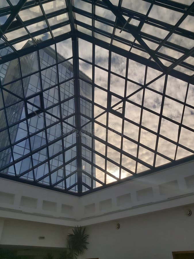 Evening Sky in the City from Inside Stock Image - Image of glass ...