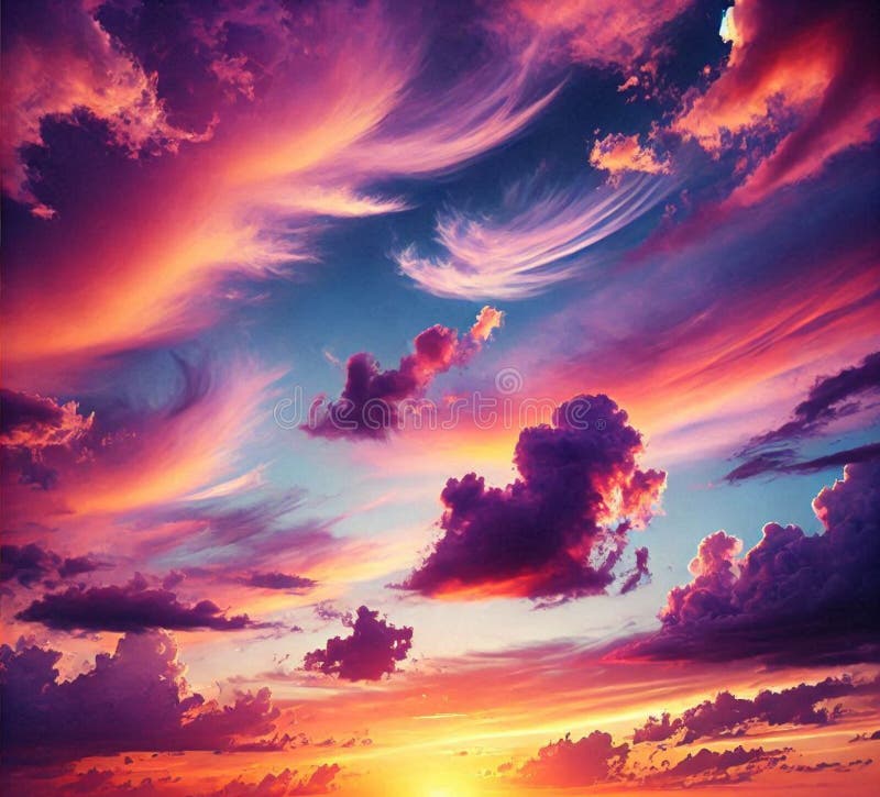 Evening Sky with Colourful Clouds. Colourful Sky. Anime Cartoon Sky ...