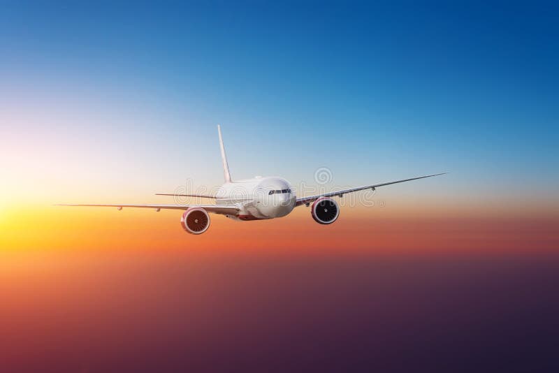 Evening Sky Gradient of Warm Colors and the Airplane Flies at Flight ...