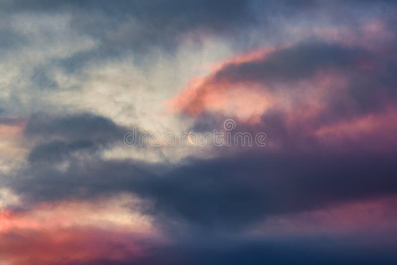 Evening Sky with Moody Clouds and Crescent Moon Stock Image - Image of ...