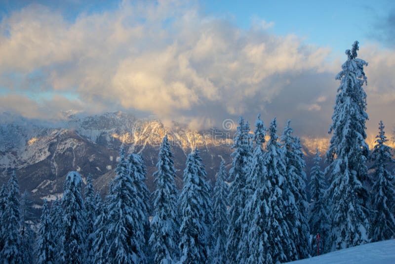 Evening Sky Over Alpine Ski Resort, Austria Stock Image - Image of ...