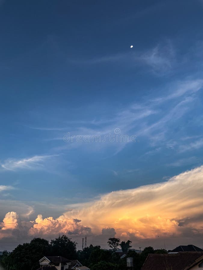 Evening sky stock photo. Image of houses, scenery, trees - 265381610