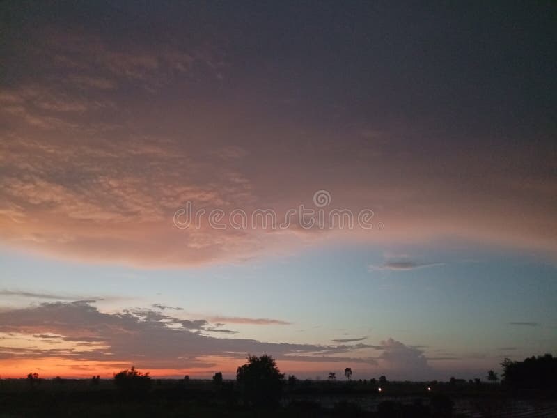 Evening Sky View in the Village Stock Photo - Image of redsky, village ...