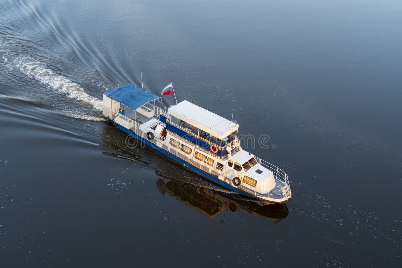 Evening. a Small Passenger Ship Sails on the River Stock Image - Image ...