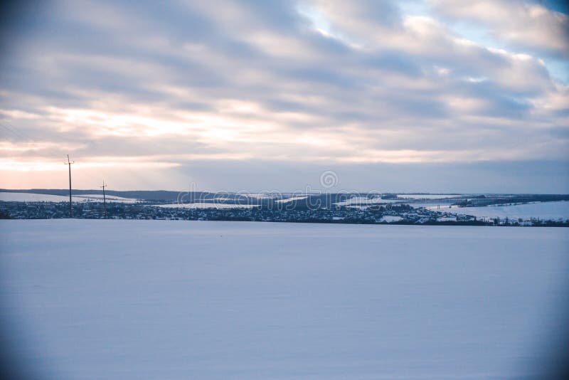 Evening Snowy Landscape in the Countryside Outside the City. Stock ...