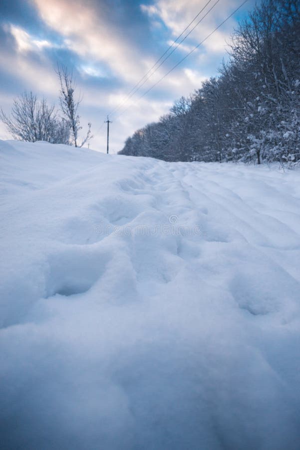 Evening Snowy Landscape in the Countryside Outside the City. Stock ...