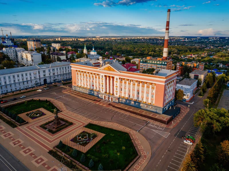 Evening Spring Central Kursk Cityscape at Sunset, Aerial View Stock ...