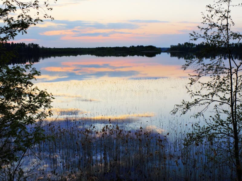 Evening on spring lake stock photo. Image of landscape - 13483106