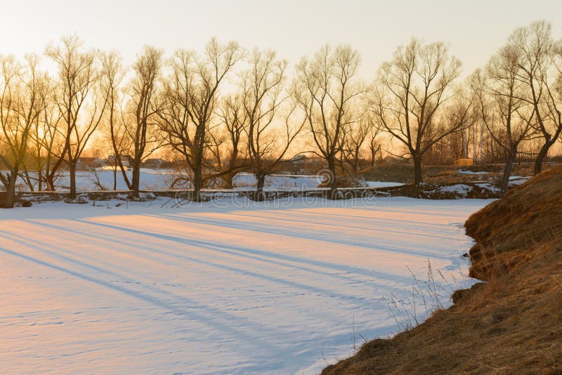 Evening Spring Landscape with Melting Snow Stock Image - Image of river ...
