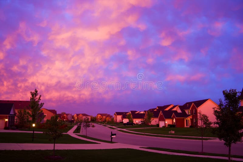 Evening suburbia stock image. Image of purple, real, midwestern - 3665927