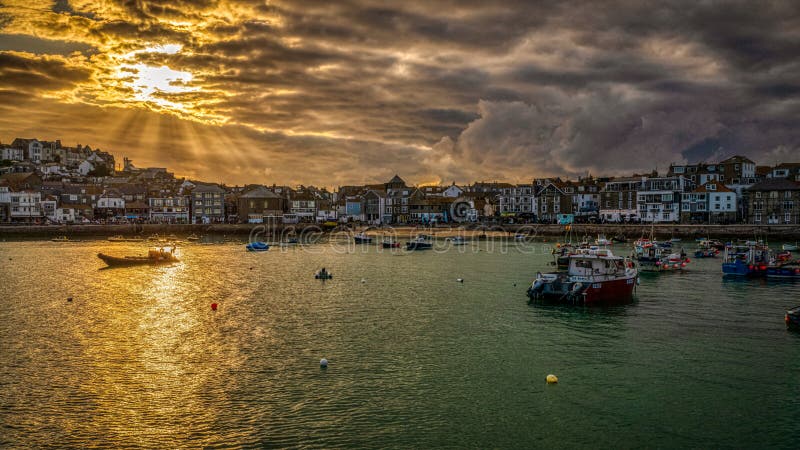 Evening Sun and Clouds Over the Harbour of St Ives, Cornwall, England ...