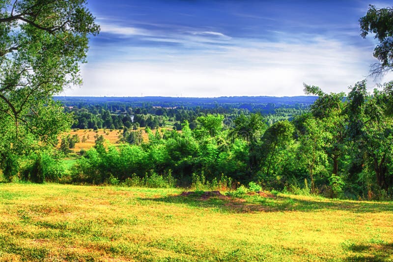 A Field with Trees Illuminated by the Setting Sun Stock Image - Image ...