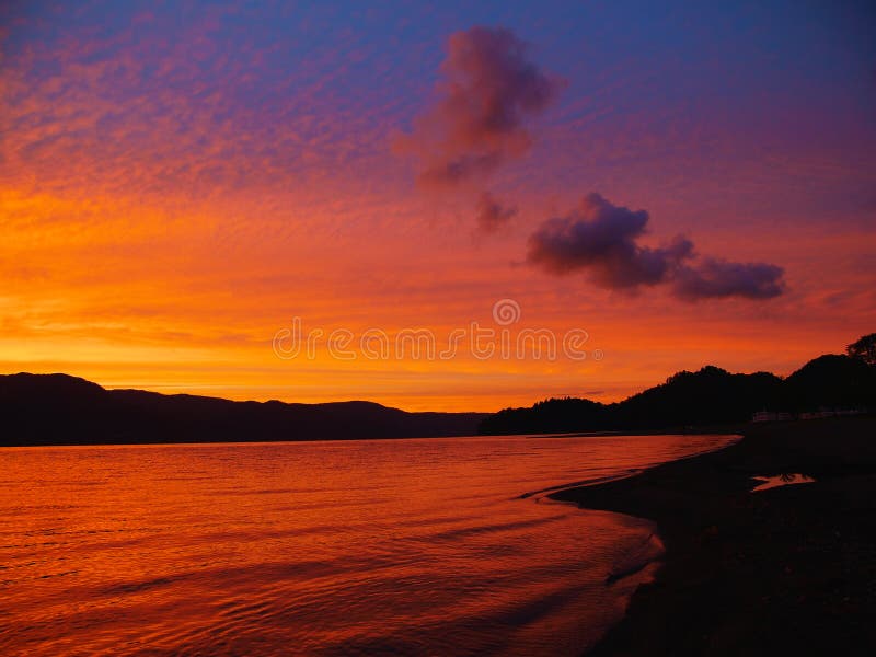 Evening sun in Lake Towada stock photo. Image of evening - 20038750