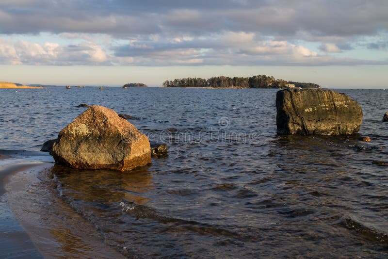Evening Sun in the Ocean Shore Rocks Stock Photo - Image of water ...