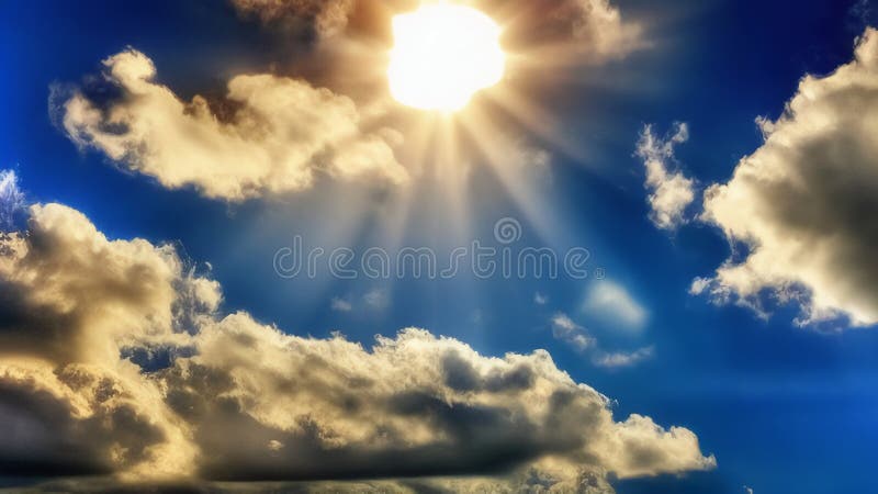 The Evening Sun is Shining from Behind the Clouds. Bright Sunlight in ...