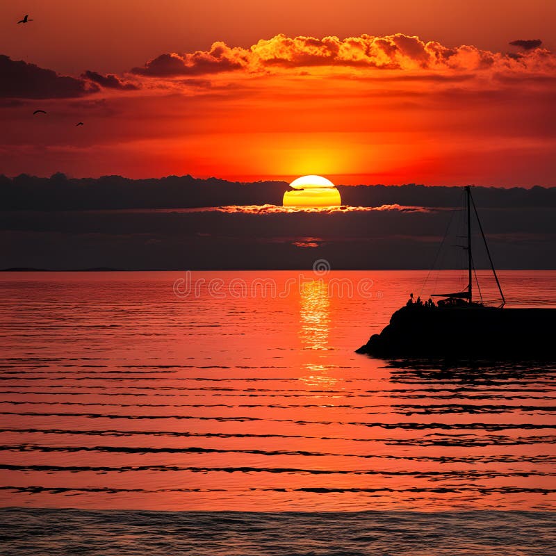 Evening Sunset, AI-Generatet Stock Illustration - Illustration of ...