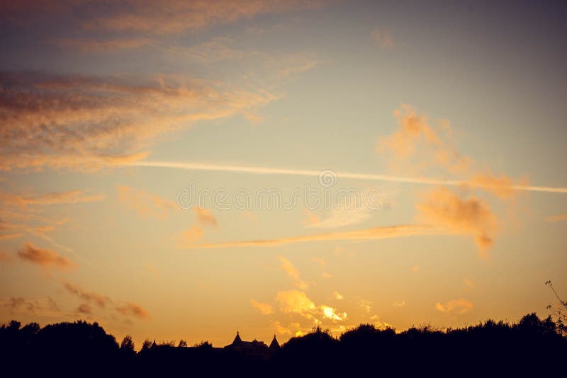 Evening Sunset with Clouds on the Background of the Shadows of ...