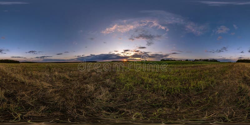 Evening Sunset Hdr Panorama 360 View among Farming Fields with Clouds ...
