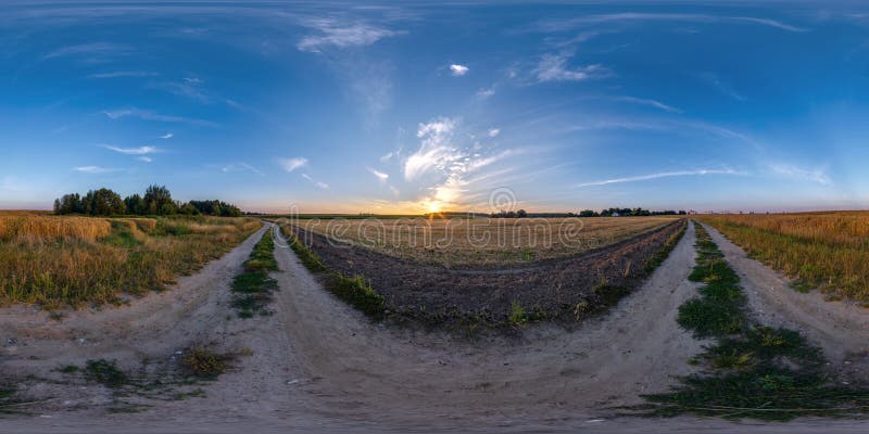 Evening Sunset Hdr Panorama 360 View among Farming Fields with Clouds ...