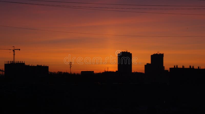 Evening Sunset among High-rise Buildings Stock Image - Image of night ...