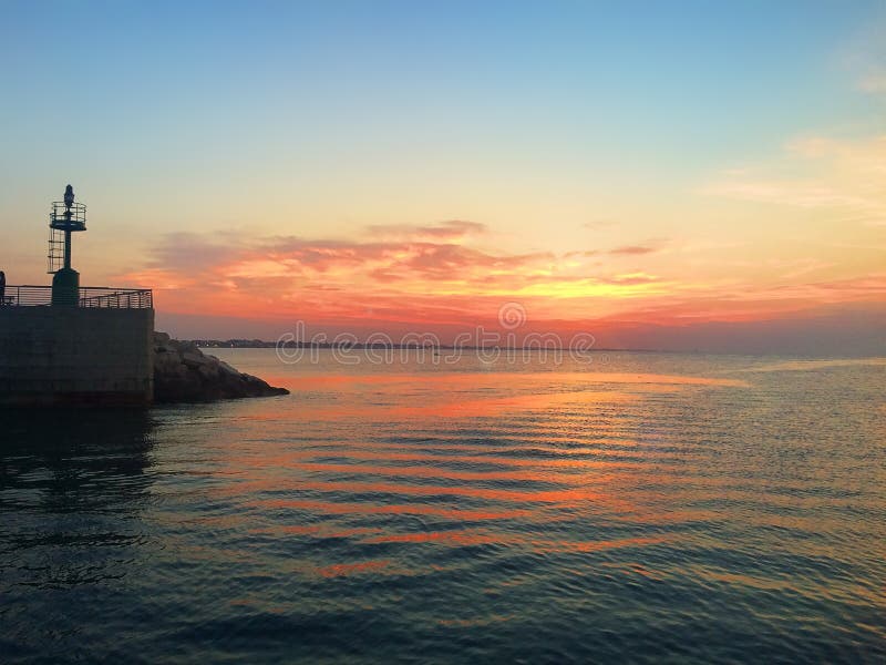Evening Sunset Over the Waterfront of Rimini. Italy Stock Photo - Image ...
