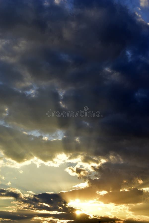 Evening Sunset Sky with Clouds and Sun Rays Stock Photo - Image of ...