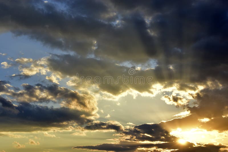 Evening Sunset Sky with Clouds and Sun Rays Stock Image - Image of glow ...