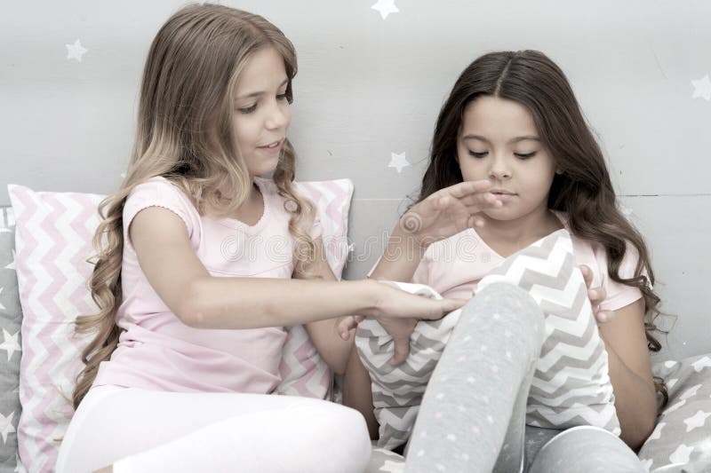 Evening Time For Fun Girls Happy Best Friends Or Siblings In Cute
