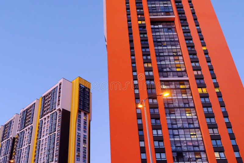Evening Time. Modern Residential Building in the Light of Twilight ...