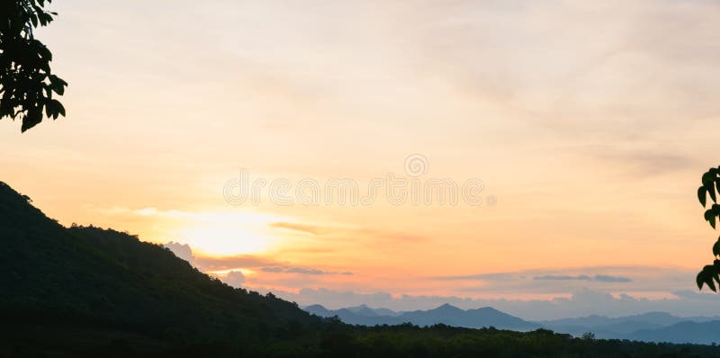Evening Time of Panorama Mountain Under Dramatic Twilight Sky and Cloud ...