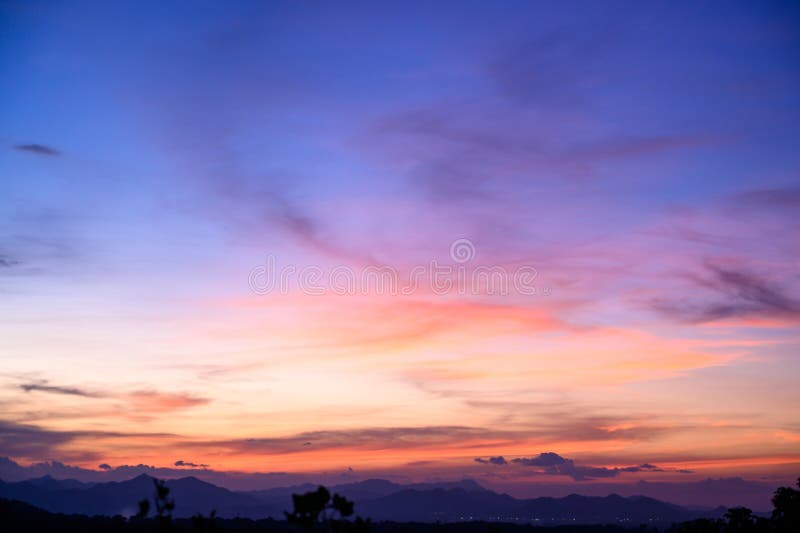 Evening Time of Panorama Mountain Under Dramatic Twilight Sky and Cloud ...