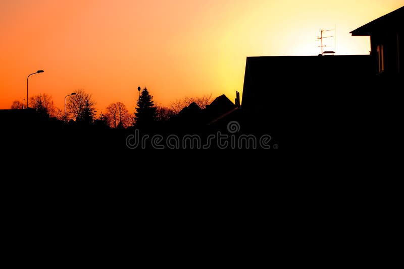 Evening Townscape Silhouette Stock Photo - Image of summer, cityscape ...