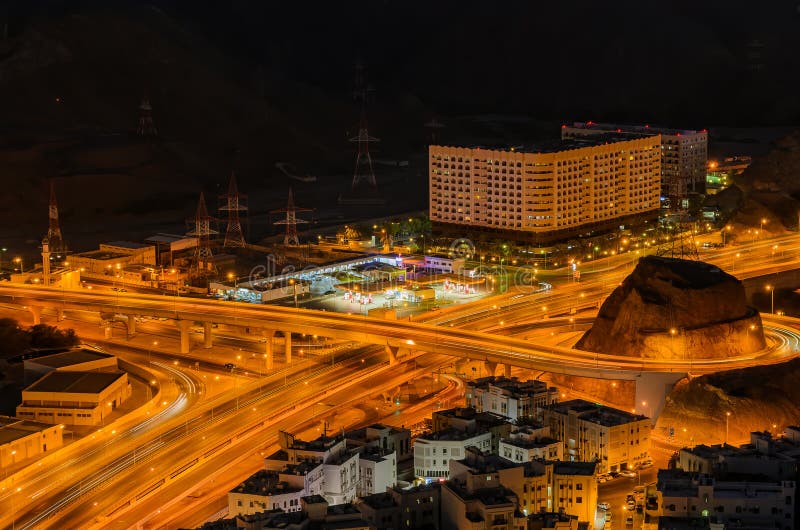 Muscat City in the Night, Oman Stock Photo - Image of omani, mosque ...