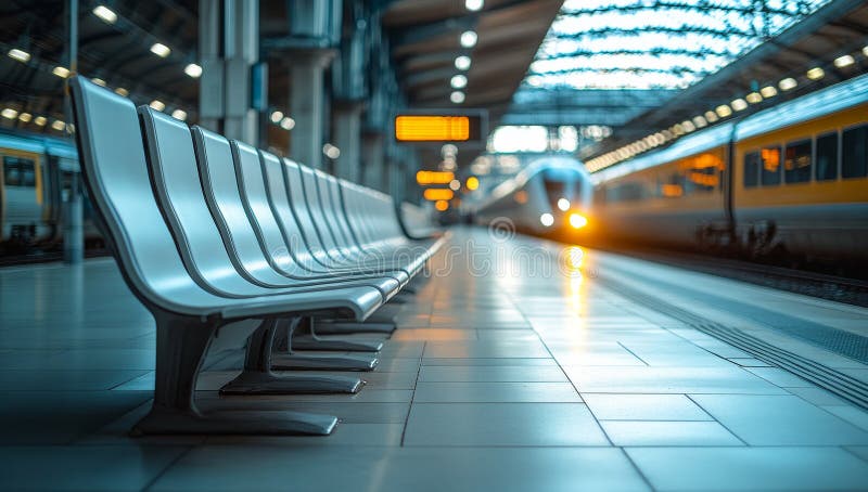 Evening Trains at Busy Station Stock Photo - Image of departure ...