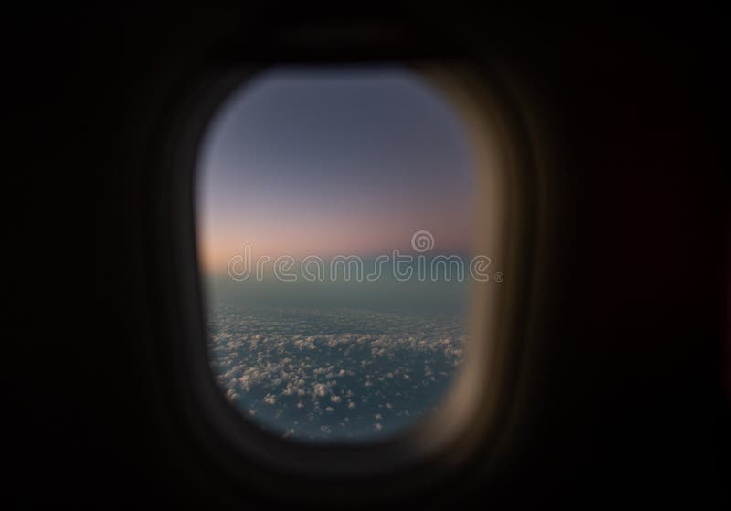 Evening Twilight Sky, Horizon View from the Window Plane Stock Photo ...