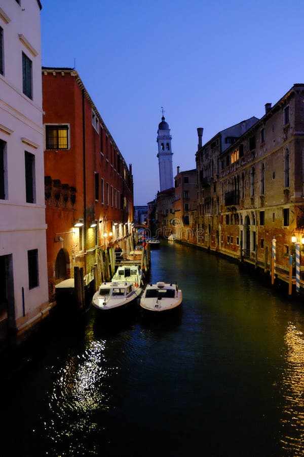 Venice Waterfront at Night editorial photography. Image of sidewalk ...