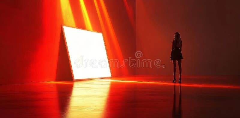 In the Evening, a Vibrant Red Background and a Blank Display Panel ...