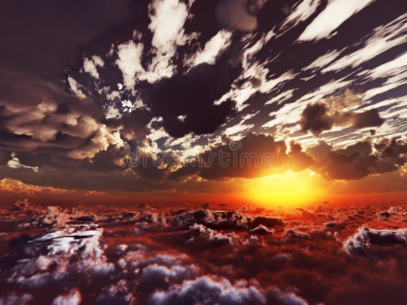 View from Above Clouds on Mountains and Sunset Sky Stock Photo - Image ...