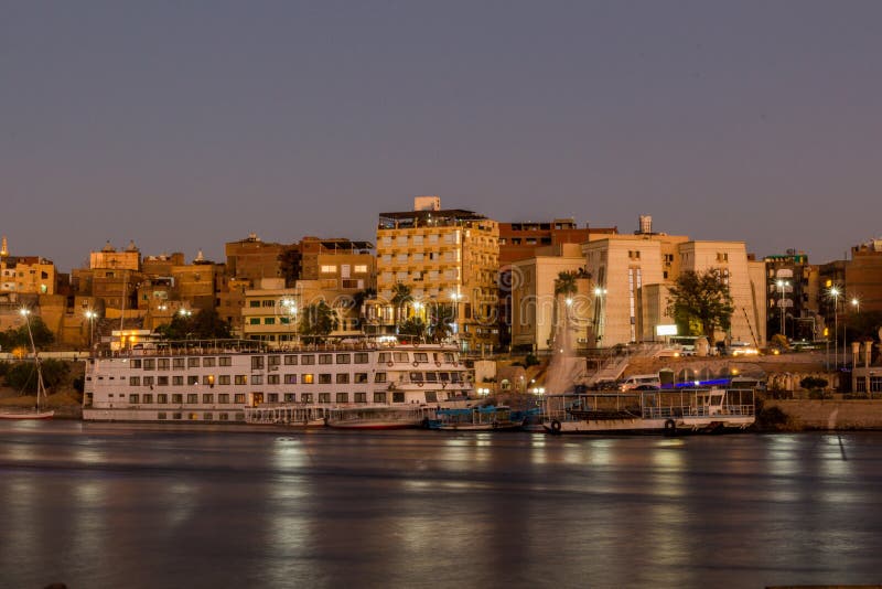 Evening View of Aswan Skyline and the River Nile, Egy Stock Image ...