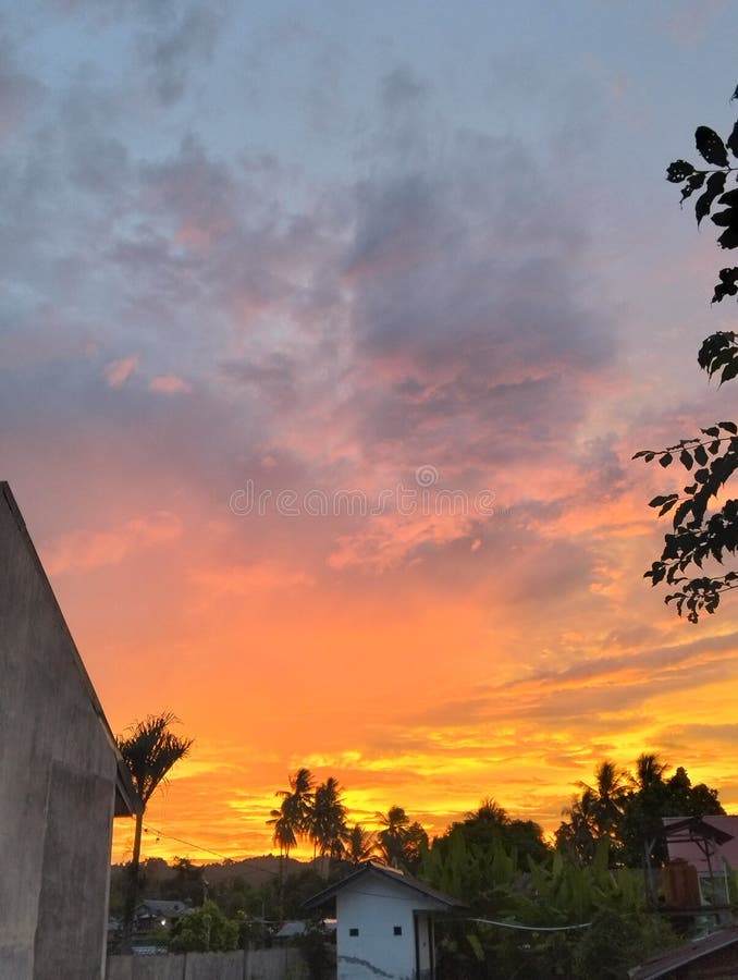 Evening View in a Beautiful Village Stock Image - Image of evening ...