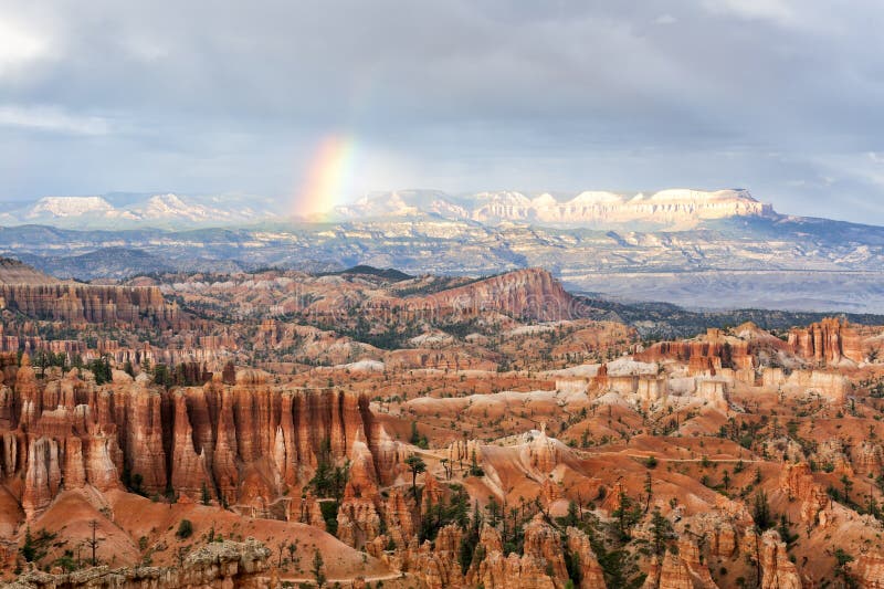 Evening View of Bryce Canyon National Park with Rainbow Stock Photo ...