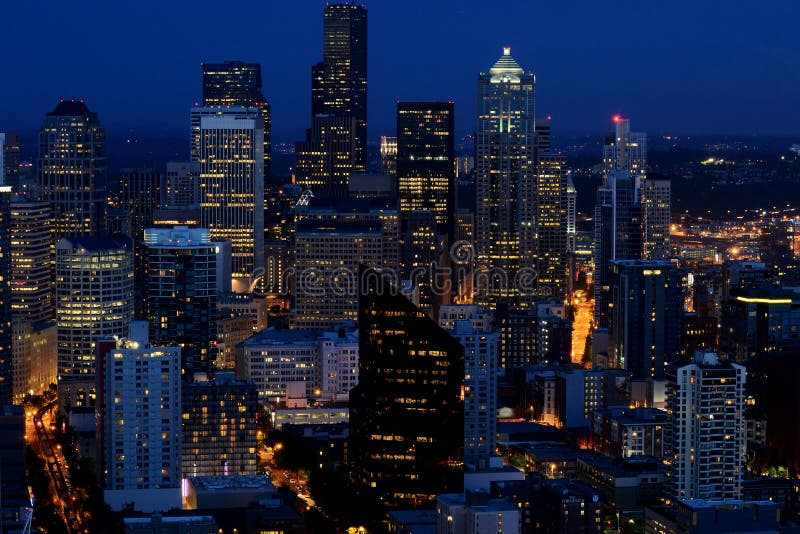 Seattle, WA in the evening stock photo. Image of washington - 110677224
