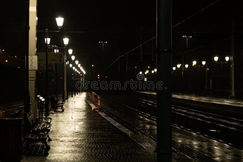 Evening View of the City Railway Station. Empty Railway Station in ...